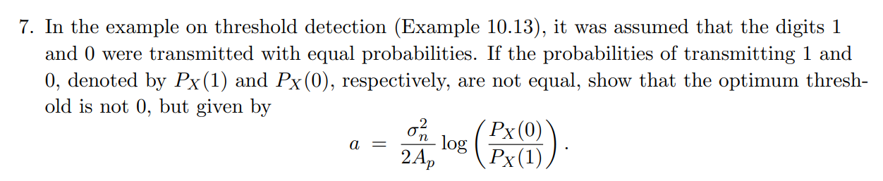 Solved 7. In the example on threshold detection (Example | Chegg.com