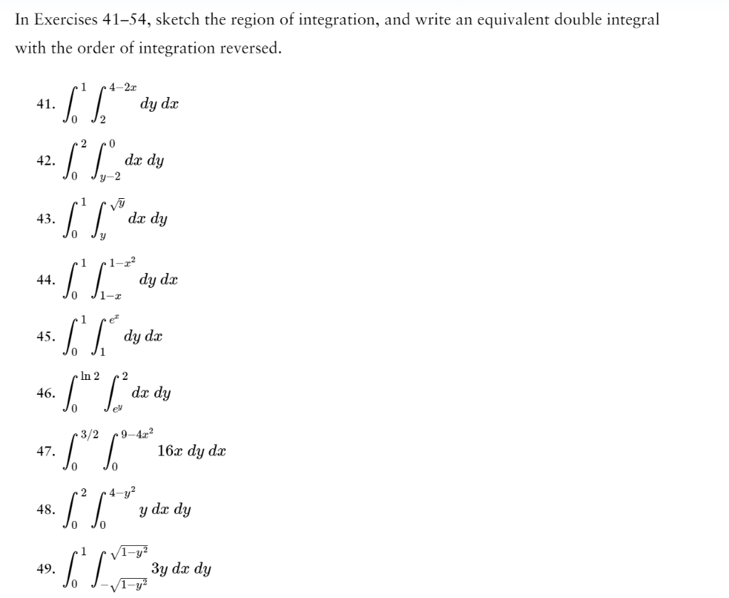 Solved In Exercises 41-54, sketch the region of integration, | Chegg.com