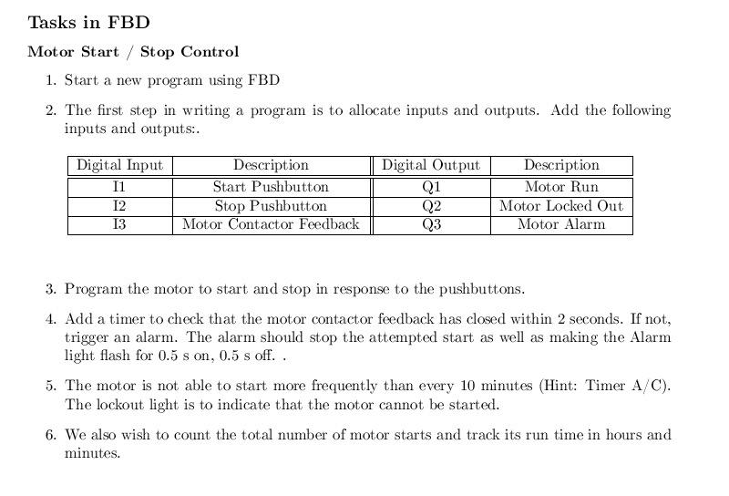 Tasks in FBD Motor Start/Stop Control 1. Start a new | Chegg.com