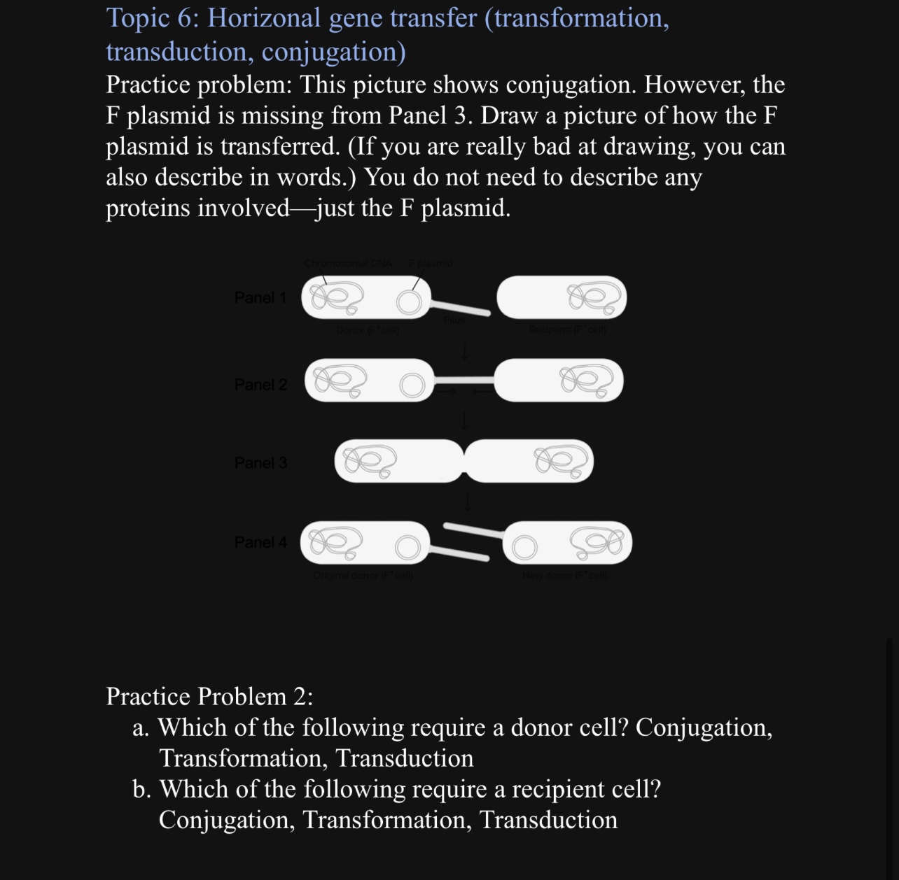 Solved Topic 6: Horizonal gene transfer (transformation, | Chegg.com