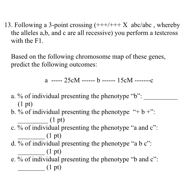 13. Following a 3-point crossing (+++/+++ X abc/abc , | Chegg.com