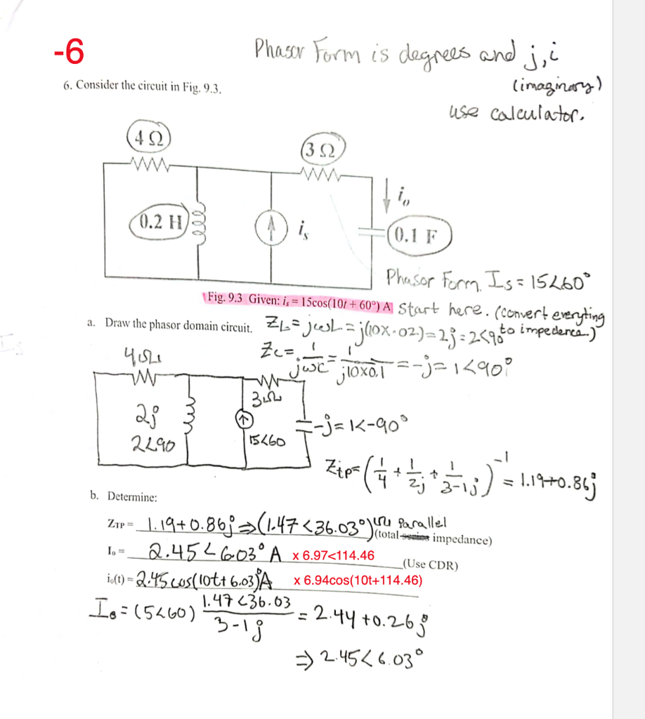 Solved −6 Phasor Form is degrees and j,i 6. Consider the | Chegg.com