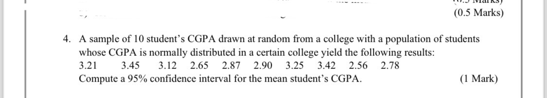 Solved A sample of 10 student's CGPA drawn at random from a | Chegg.com