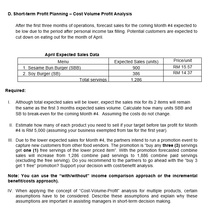 D. Short-term Profit Planning - Cost Volume Profit | Chegg.com