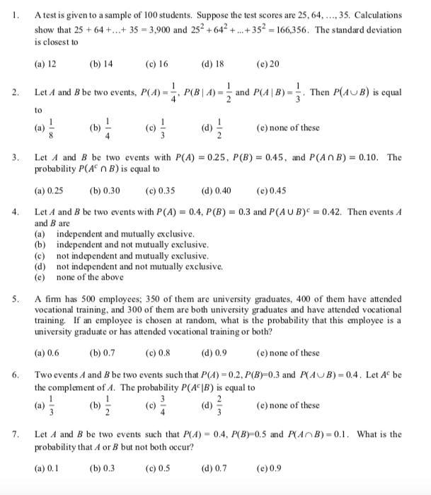 Solved 1. A test is given to a sample of 100 students. | Chegg.com
