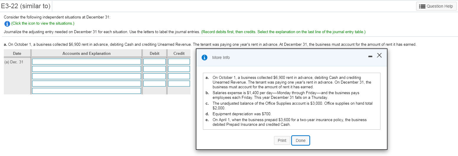 Solved E3-22 (similar to) Question Help Consider the | Chegg.com