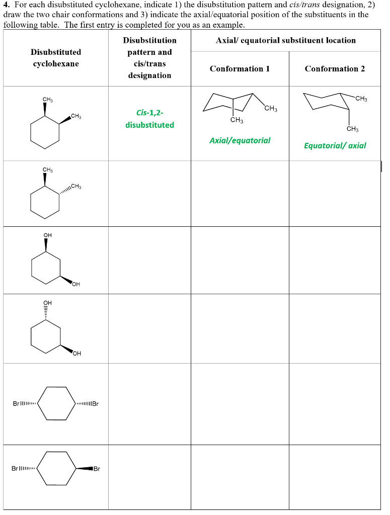 Solved 4. For each disubstituted cyclohexane, indicate 1) | Chegg.com