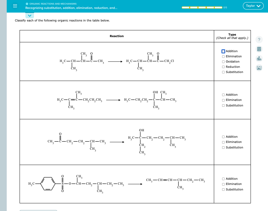 Solved ≡ ORGANIC AEACTIONS AND MECHANISMS ReCOgnizing | Chegg.com