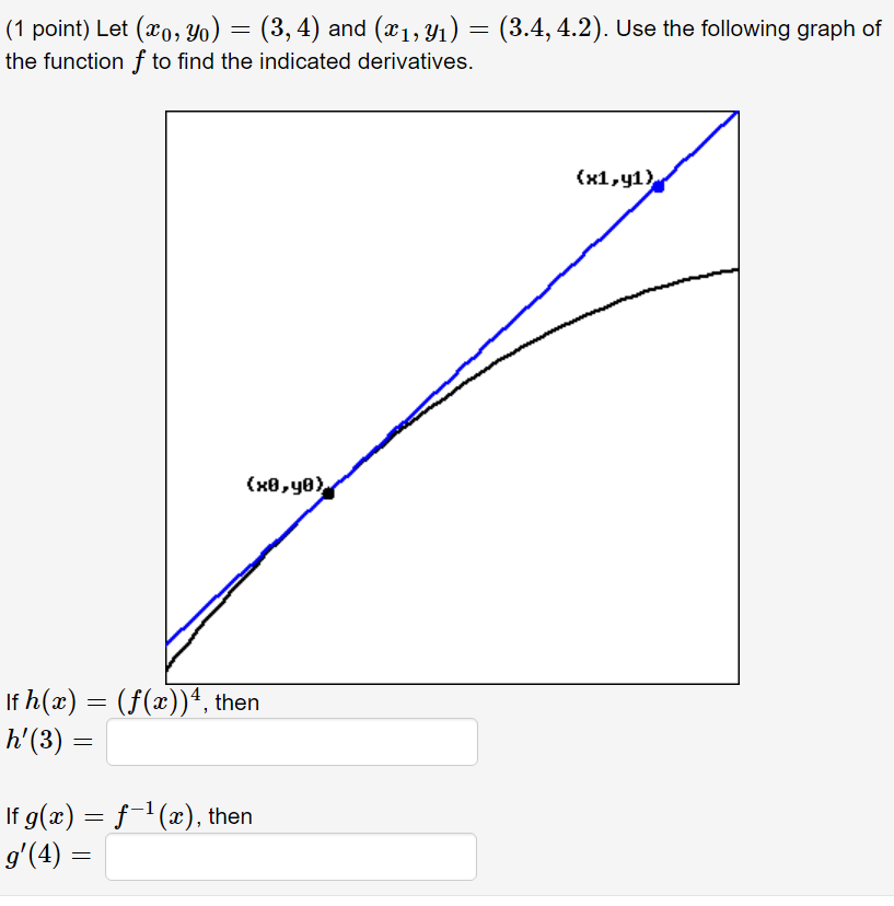 Solved (1 point) Let (x0,y0)=(3,4) and (x1,y1)=(3.4,4.2). | Chegg.com