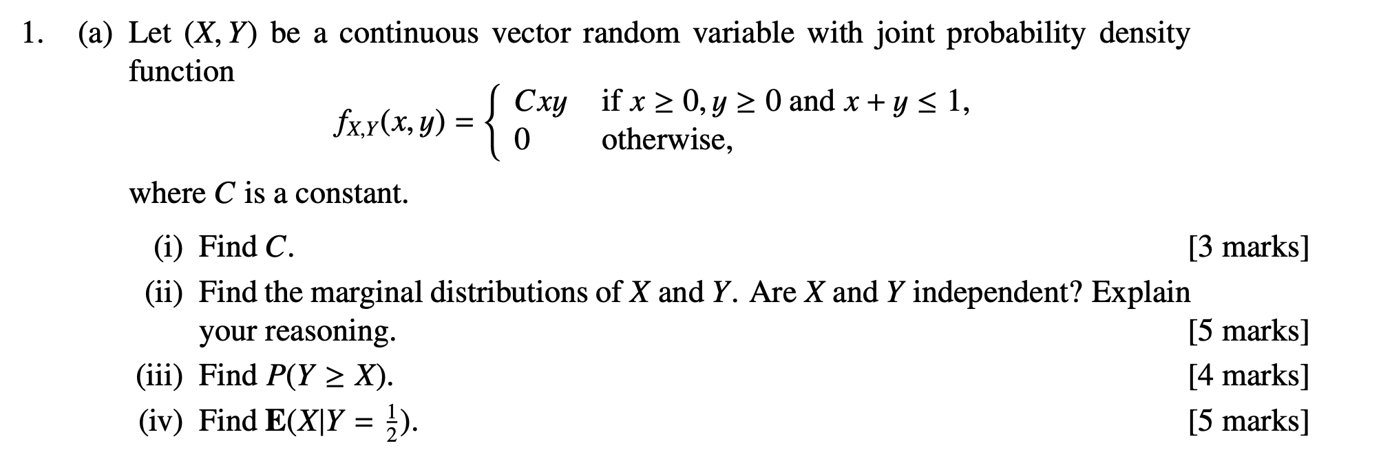 Solved 1. (a) Let (X, Y) be a continuous vector random | Chegg.com