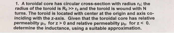 Solved A toroidal core has circular cross-section with | Chegg.com