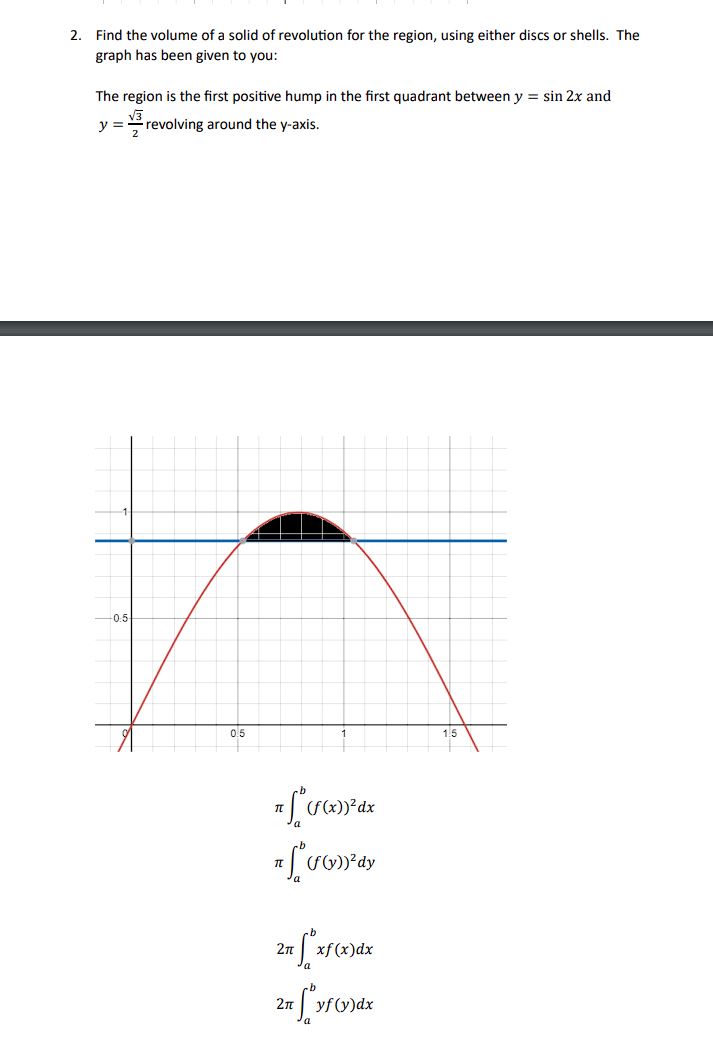 Solved 2. Find the volume of a solid of revolution for the | Chegg.com