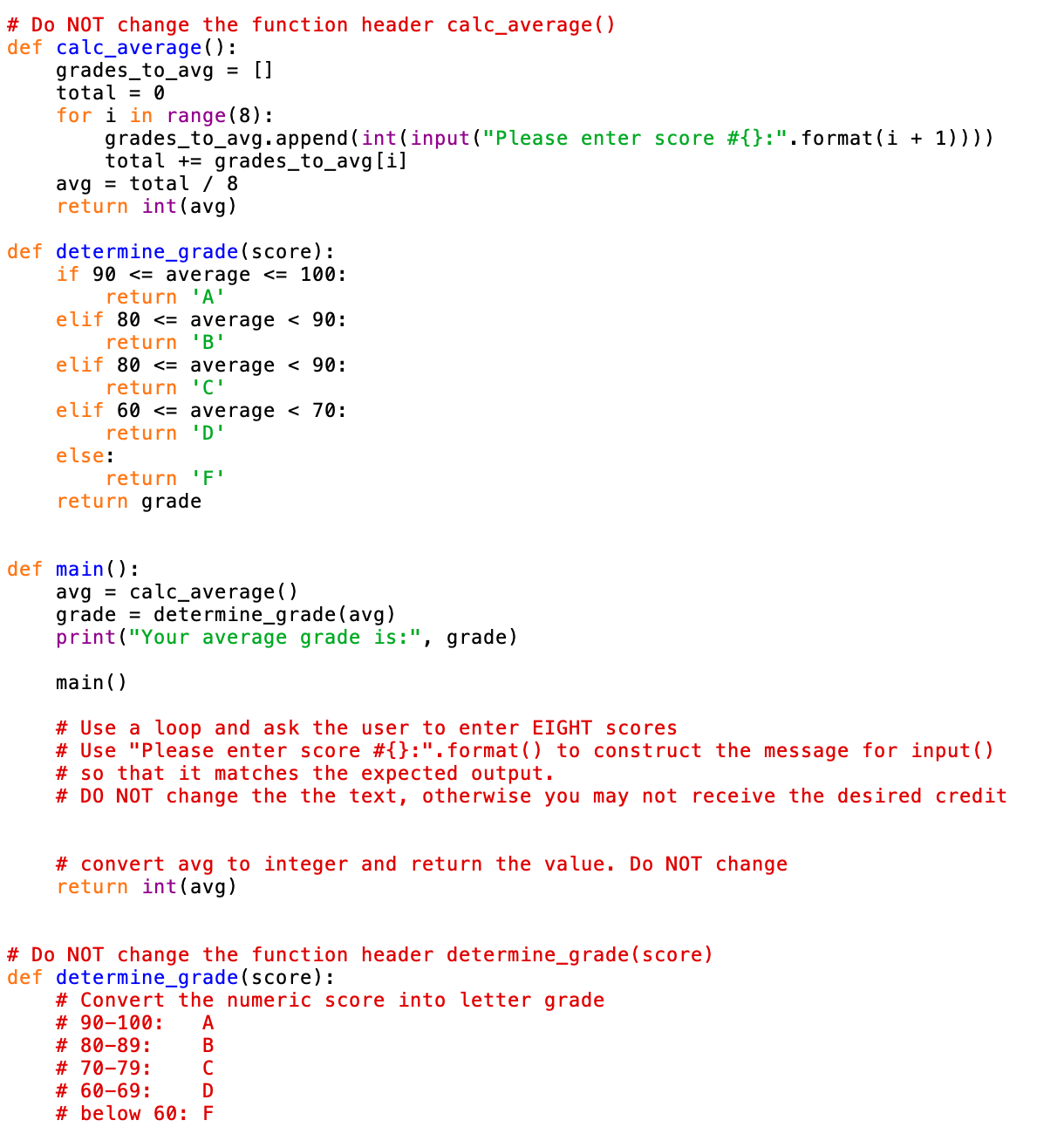 Solved # Do NOT change the function header calc_average()def | Chegg.com
