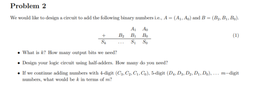 Solved Problem 2 We would like to design a circuit to add | Chegg.com