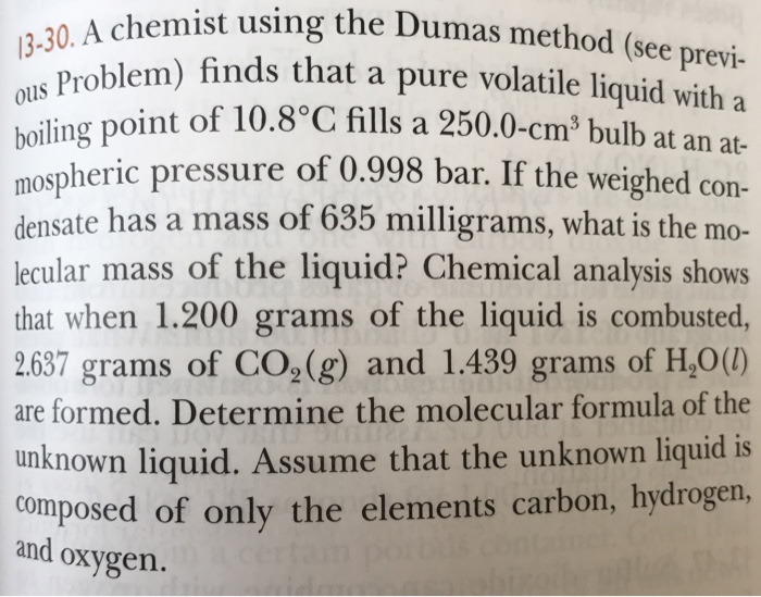 Solved A chemist using the Dumas method (see previous | Chegg.com
