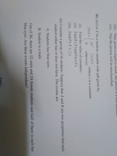 Solved suli. (). That given a negative result, the person is | Chegg.com