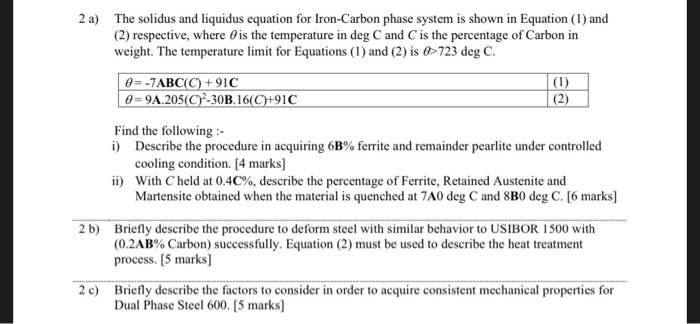 2 a) The solidus and liquidus equation for | Chegg.com