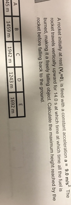 Solved A rocket initially at rest (Vo=0, is fired with a | Chegg.com
