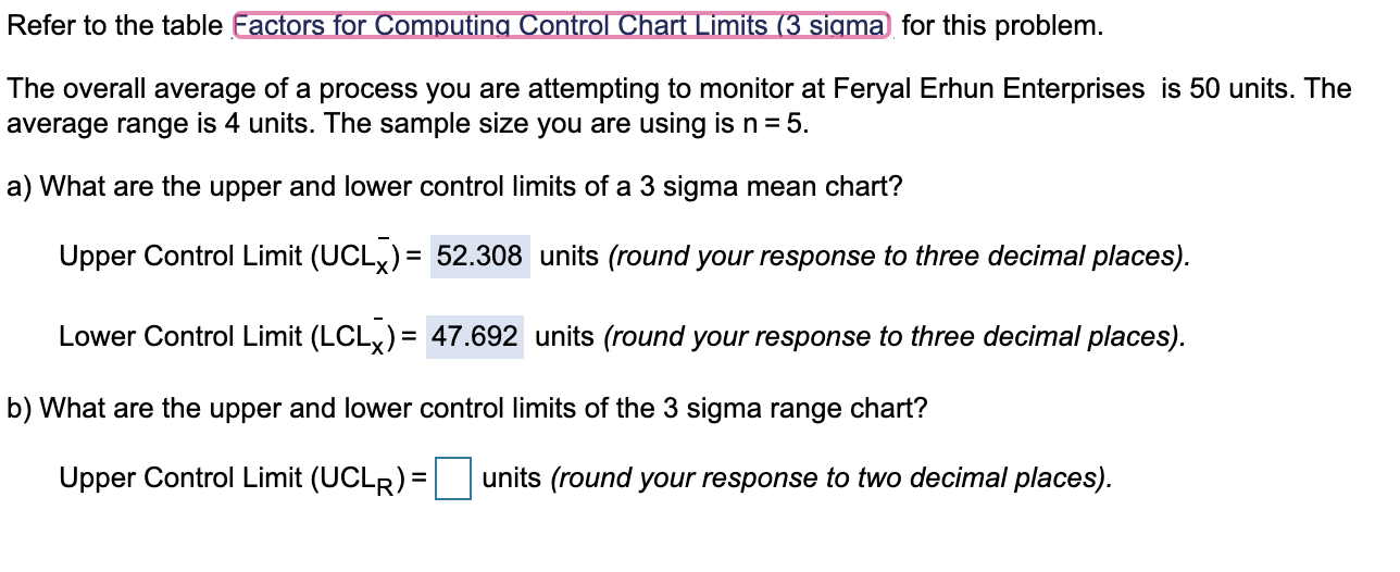 Solved Refer to the table Factors for Computing Control | Chegg.com