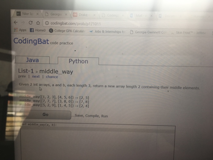 Solved Nike x Georgi e codingbat.com/prob/p113659 Apps Homeo | Chegg.com