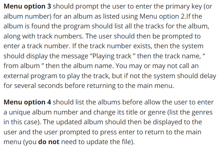 Menu option 1 should prompt the user to enter a | Chegg.com