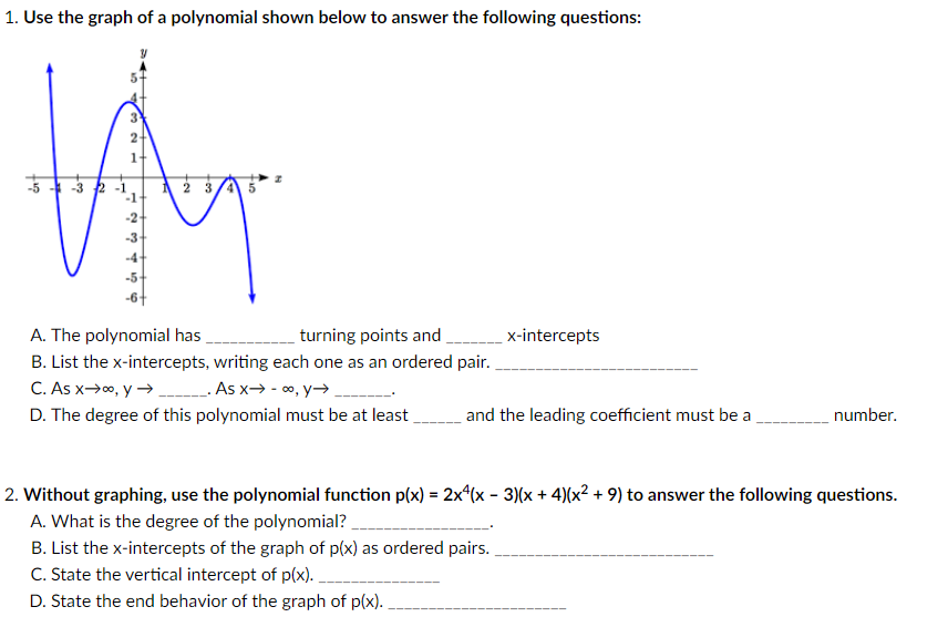 Solved 1. Use the graph of a polynomial shown below to | Chegg.com