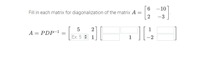 Solved Fill in each matrix for diagonalization of the matrix | Chegg.com