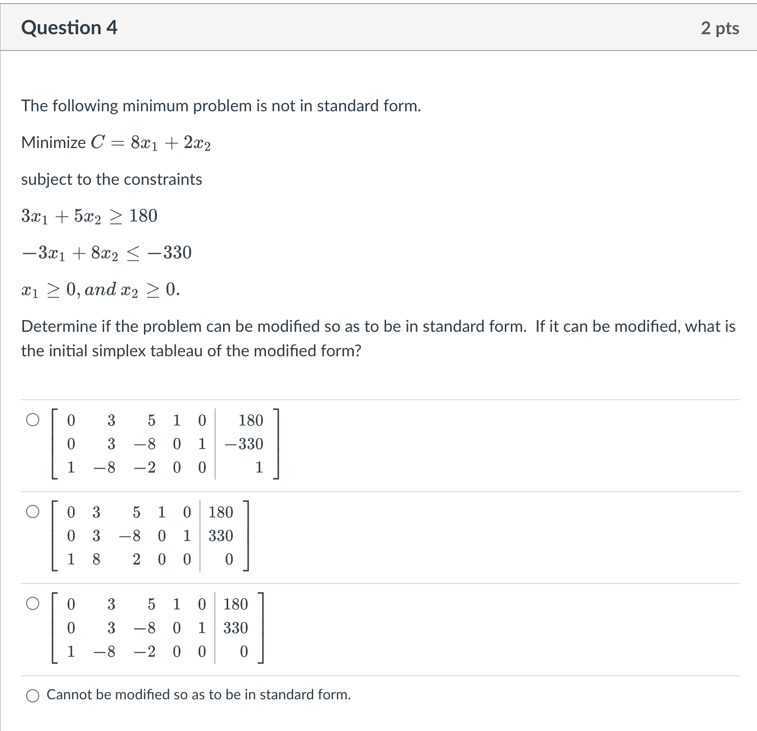 Solved The following minimum problem is not in standard | Chegg.com