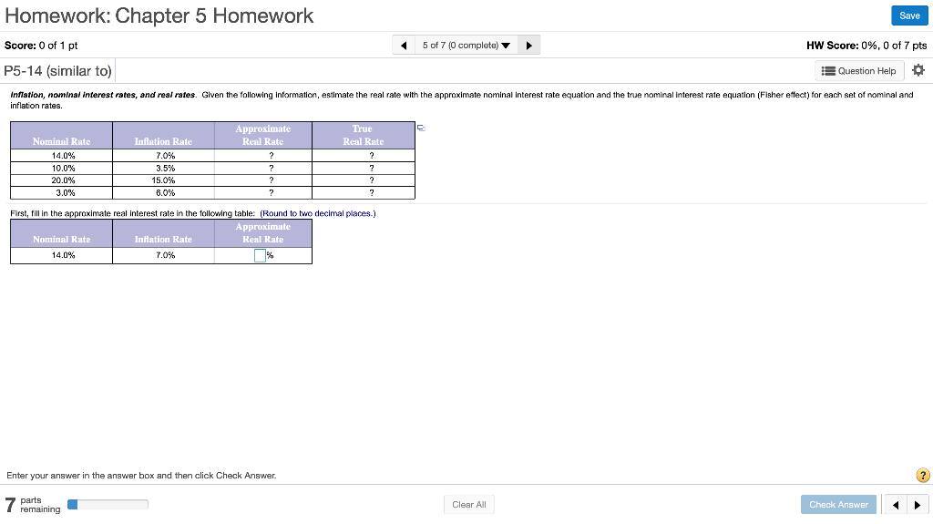 Solved Homework: Chapter 5 Homework Save 5 of 7 (0 complete) | Chegg.com Solved Homework: Chapter 5 Homework Save 5 of 7 (0 complete) | Chegg.com