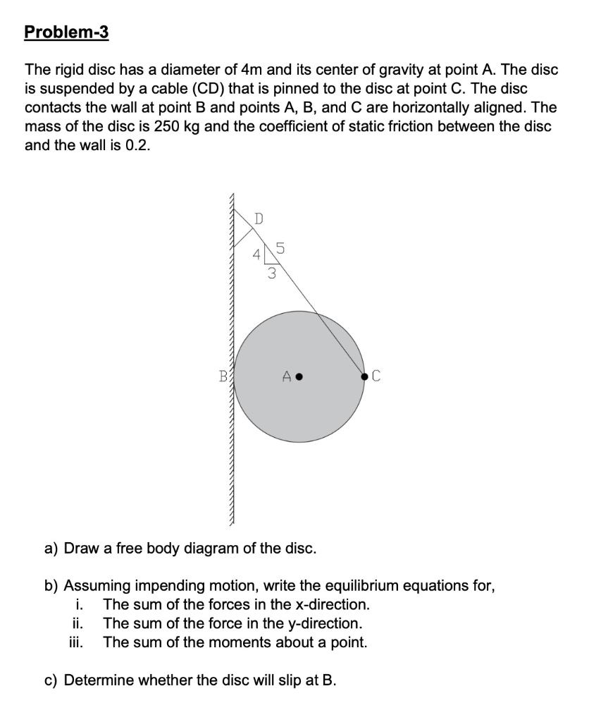 Solved Problem-3 The rigid disc has a diameter of 4m and its | Chegg.com