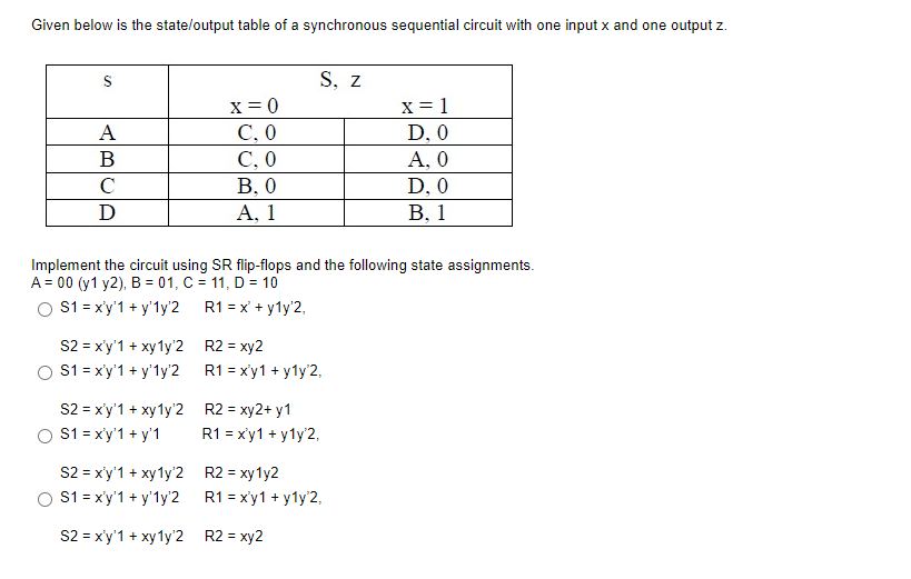 Solved Given below is the state/output table of a | Chegg.com