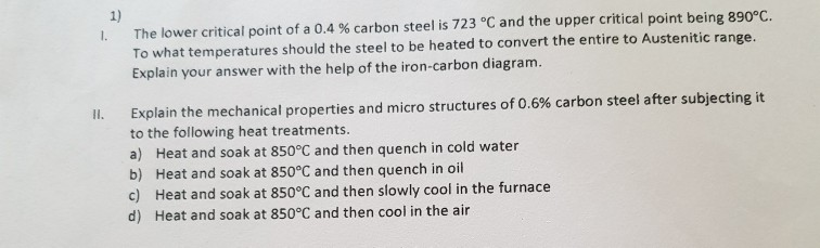 Solved 1) l. The lower critical point of a 0.4 % carbon | Chegg.com