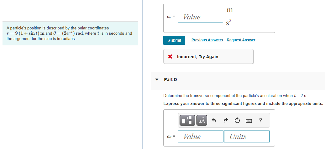 Solved A particle's position is described by the polar | Chegg.com