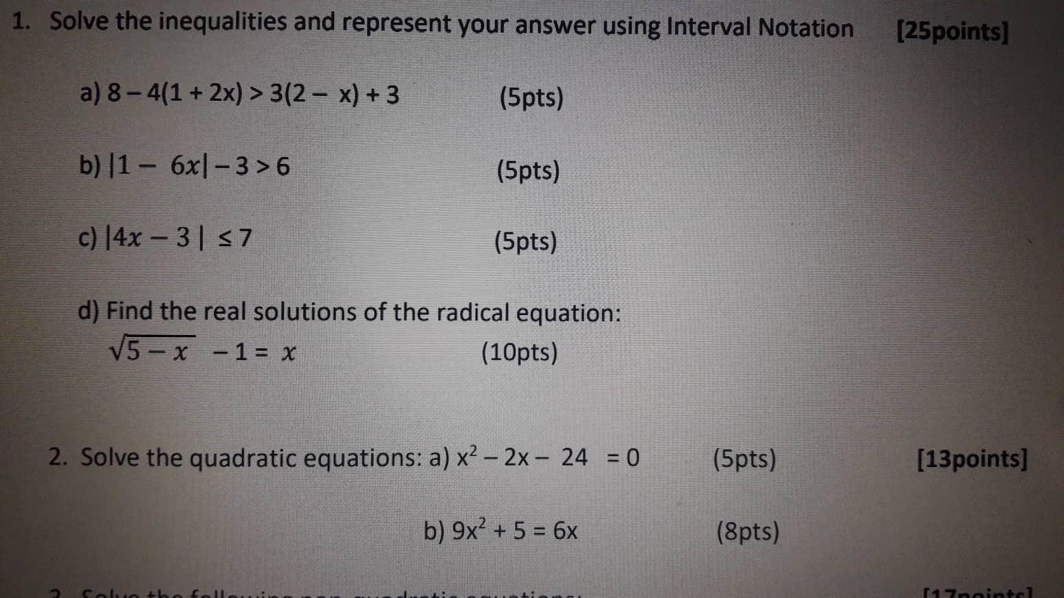 Solved 1. Solve the inequalities and represent your answer | Chegg.com