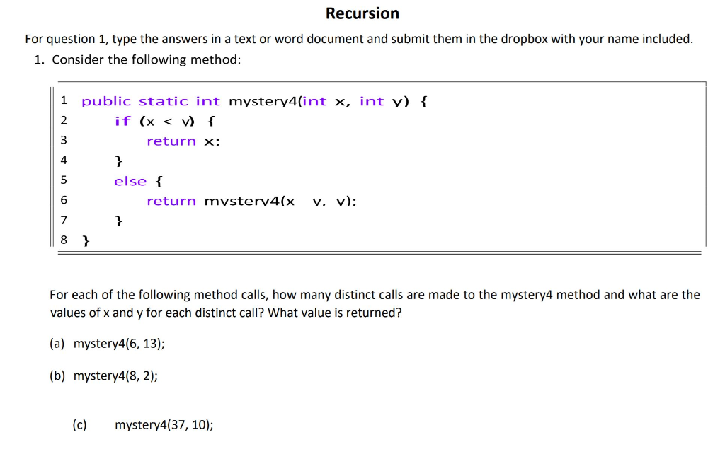Recursion For question 1, type the answers in a text | Chegg.com