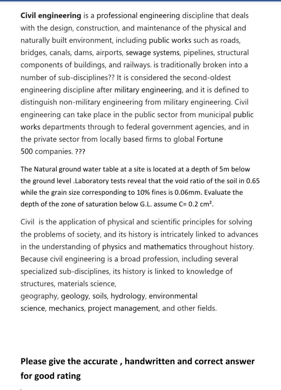 Solved Civil engineering is a professional engineering | Chegg.com