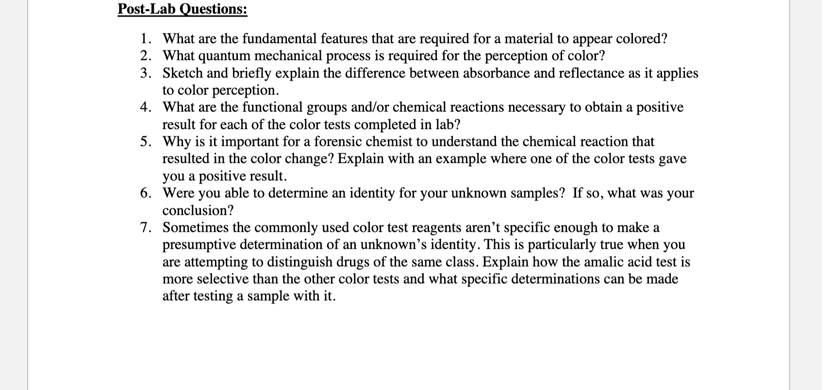 Solved This is for a color test & Forensic Evidence lab | Chegg.com