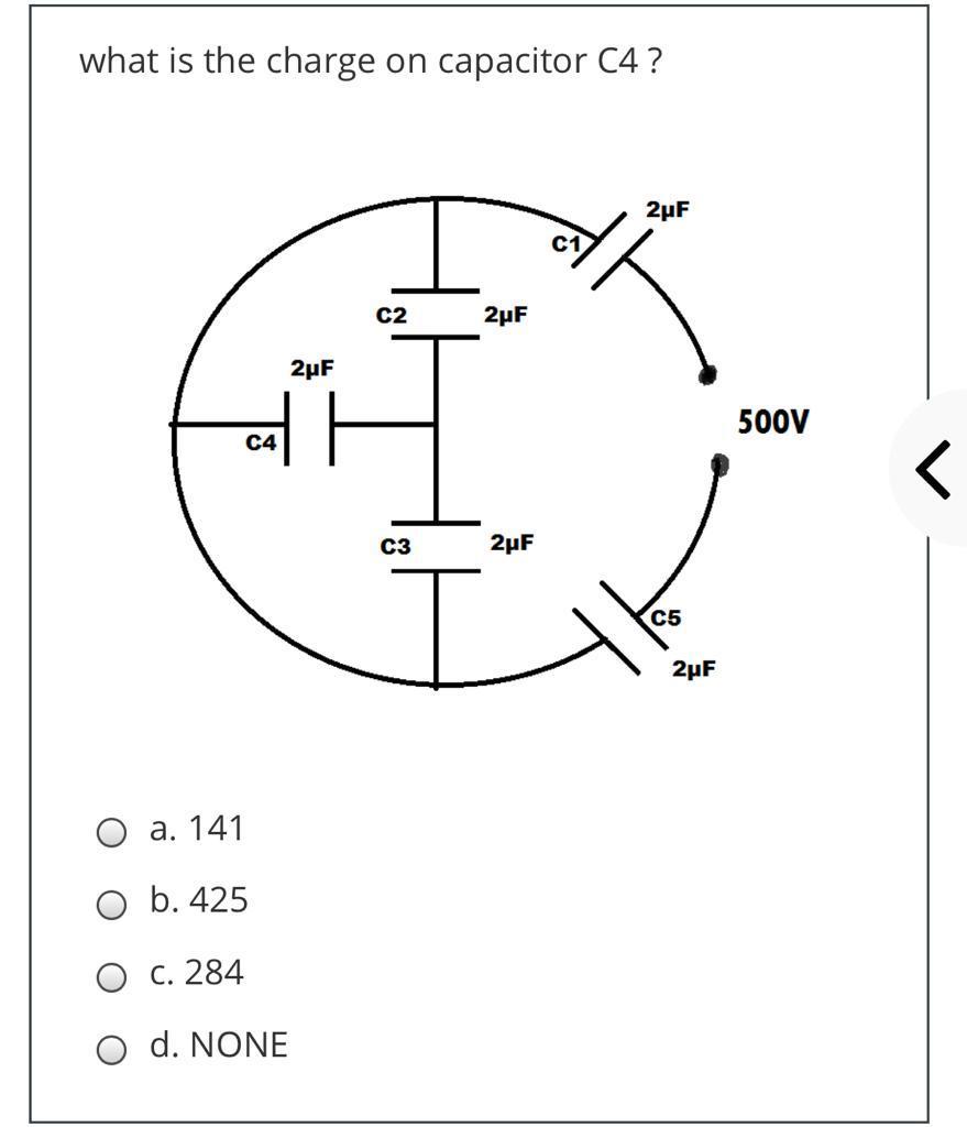 Solved what is the charge on capacitor C4? 2uF C2 2uF 2uF | Chegg.com