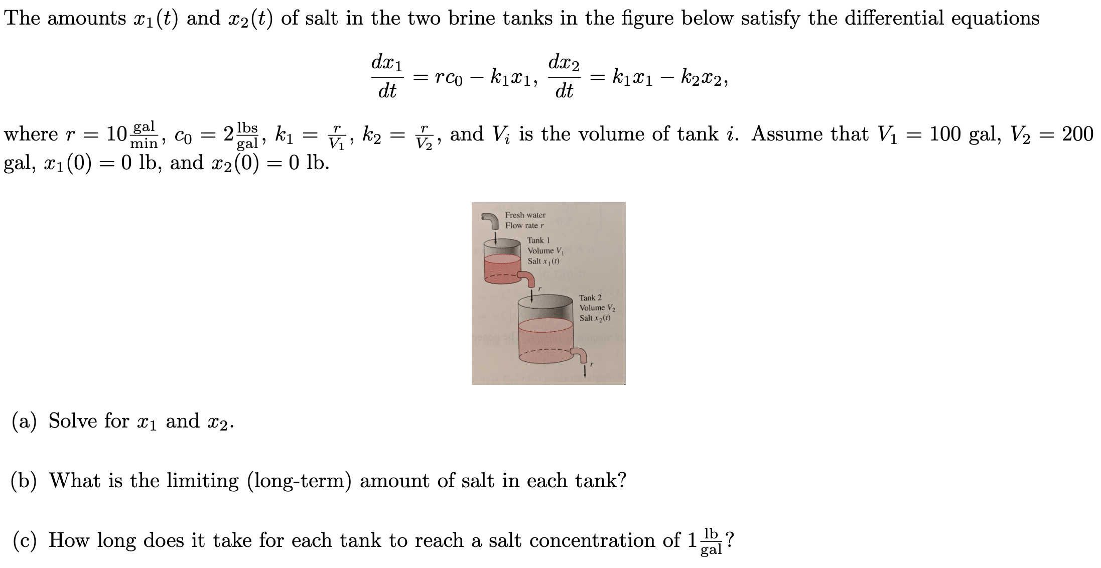 Solved The amounts x1(t) ﻿and x2(t) ﻿of salt in the two | Chegg.com