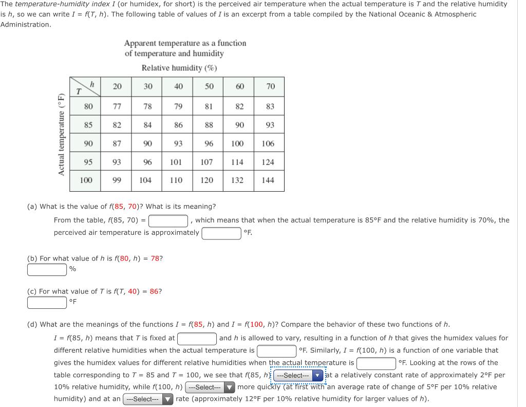 Solved The temperature-humidity index I (or humidex, for | Chegg.com