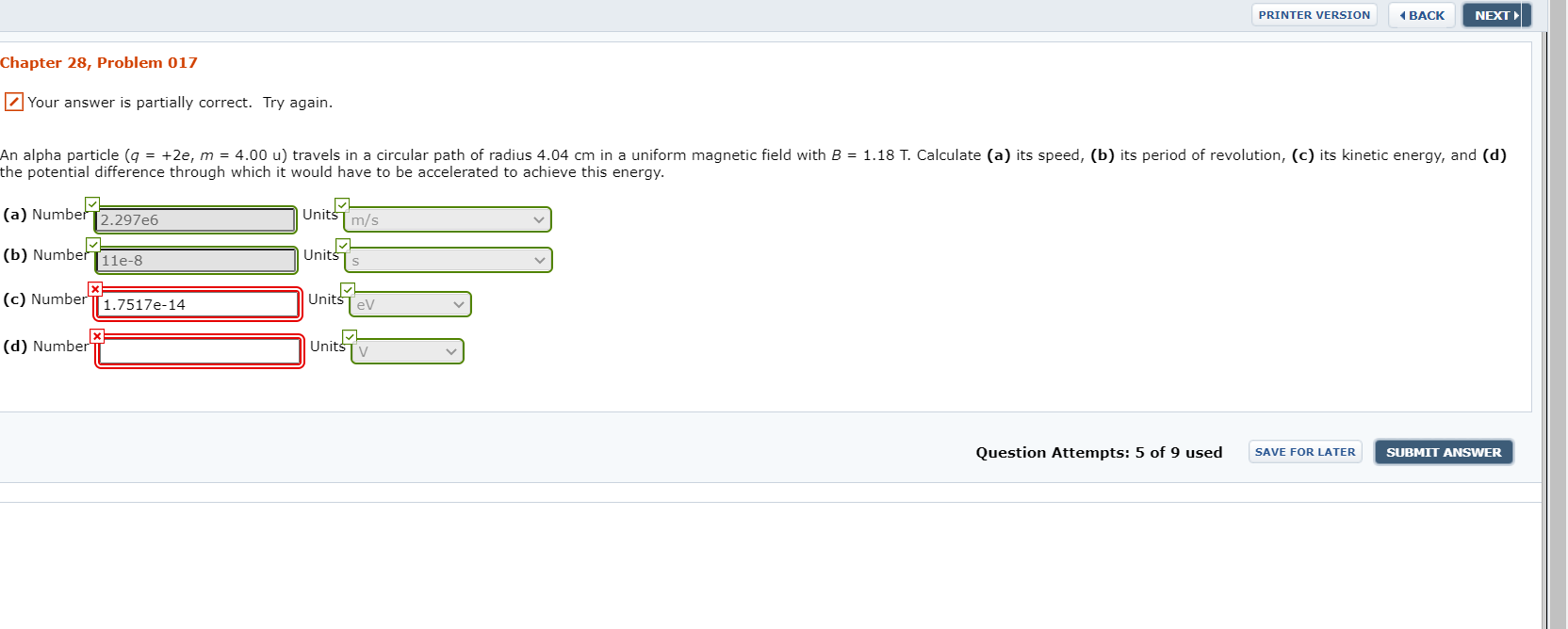 Solved PRINTER VERSION BACK NEXT Chapter 28, Problem 017 | Chegg.com