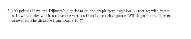 Solved -5 w 8 2. (20 points) If we run Dijkstra's | Chegg.com