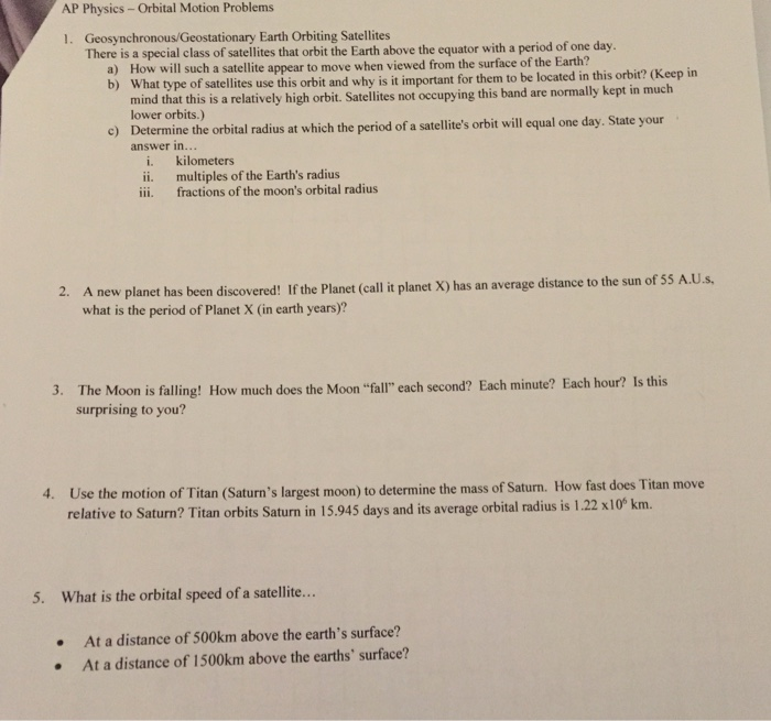 Solved AP Physics- Orbital Motion Problems | Chegg.com