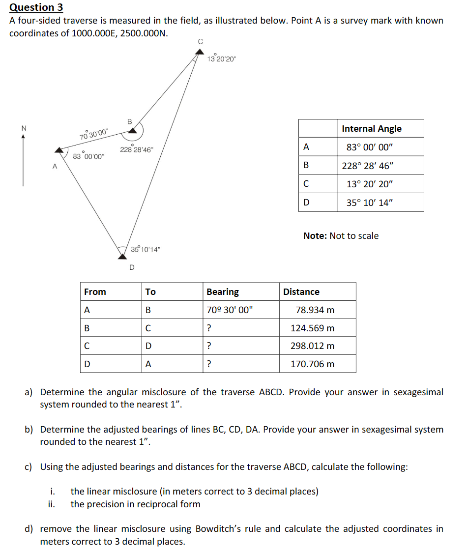 Solved Question 3 A four-sided traverse is measured in the | Chegg.com