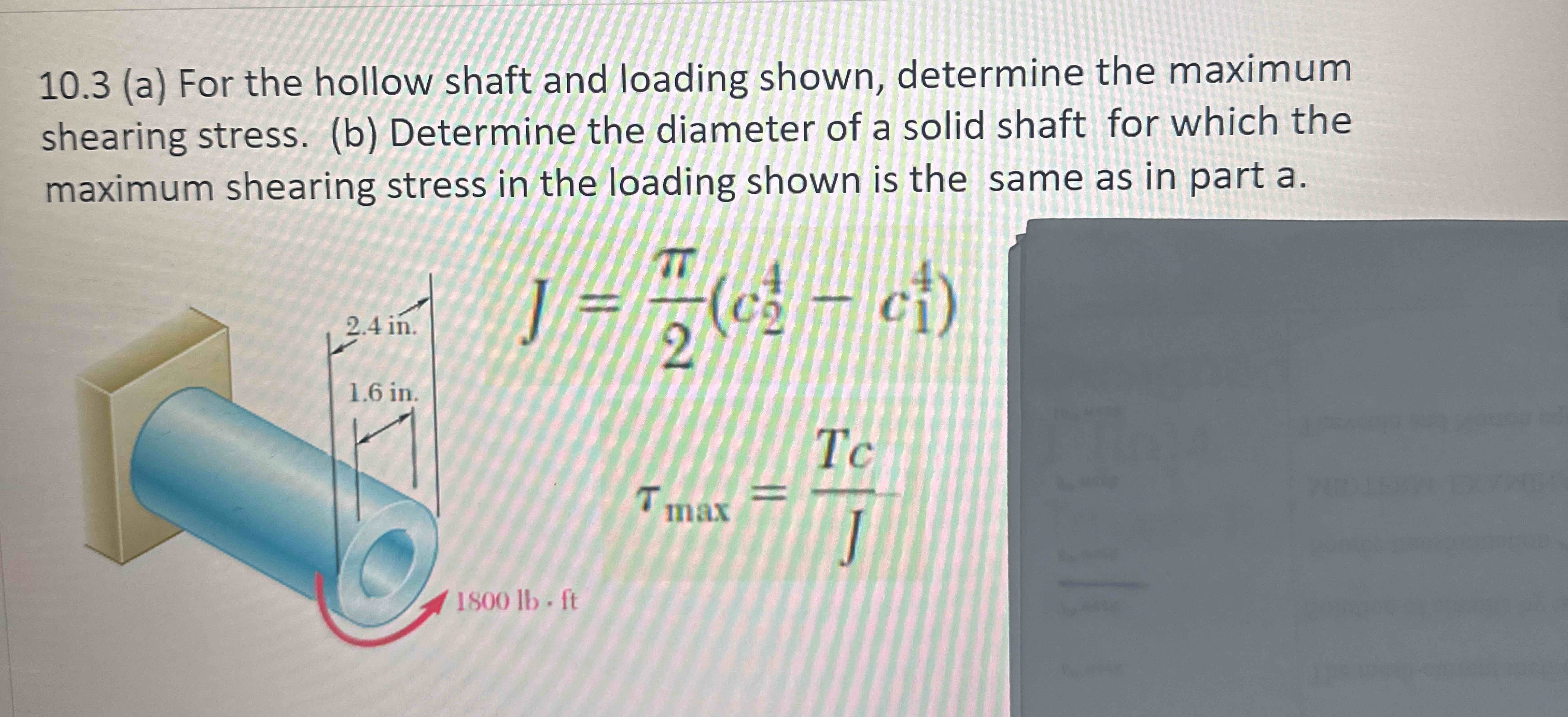 Solved 10.3 (a) ﻿For the hollow shaft and loading shown, | Chegg.com