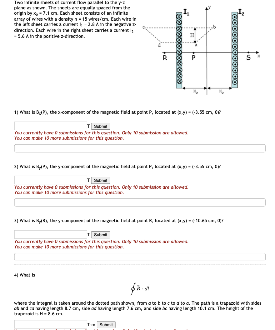 Solved > Two infinite sheets of current flow parallel to the | Chegg.com