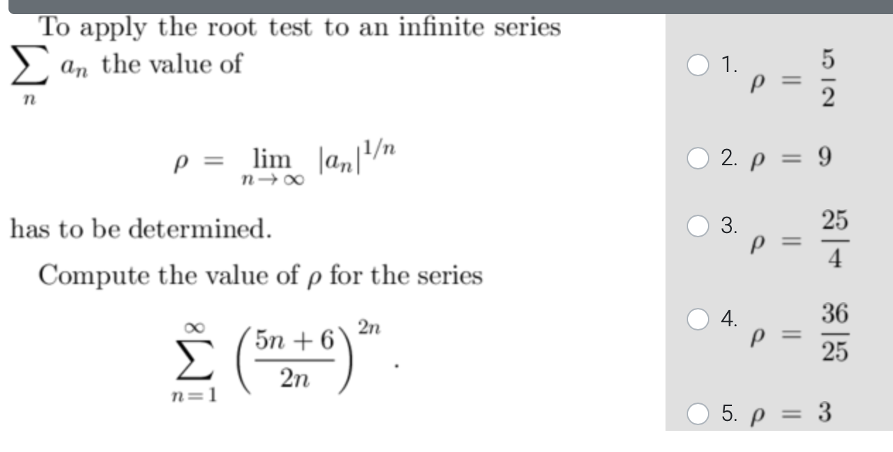 Solved To apply the root test to an infinite series Σαη the | Chegg.com