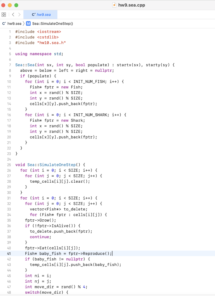Write code for hw10.ocean.cpp file based | Chegg.com