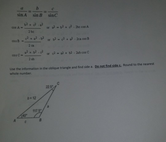 Solved sin A sin B sinC 2 bc c2 + a2-b or b2-c2+ a2 -2ca cos | Chegg.com
