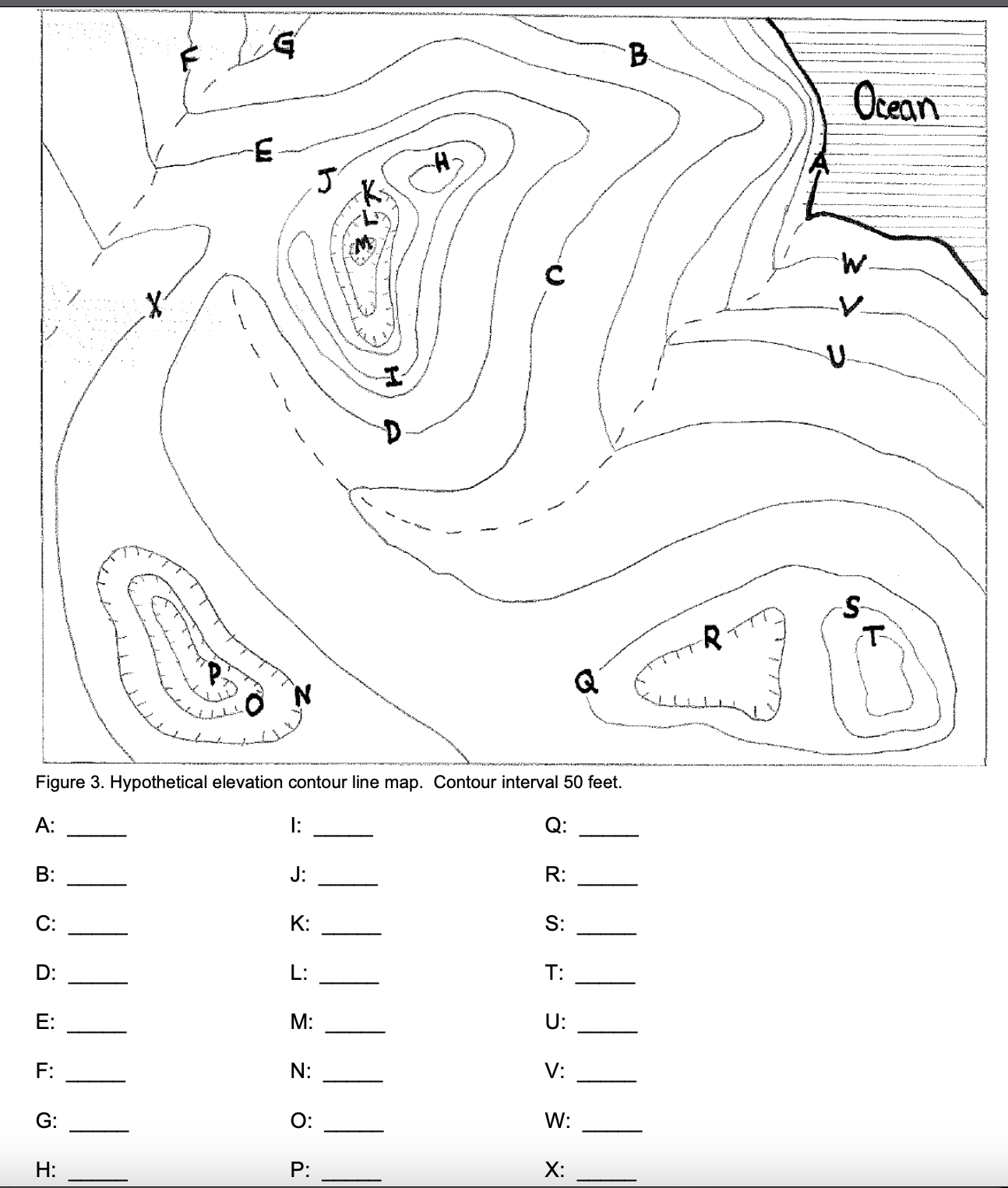 Solved Part I: Finding Elevation Using Contour Lines 1) In | Chegg.com